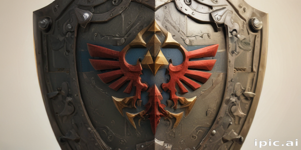 Intricately Designed Shield Featuring Iconic Emblems and Detailed Metalwork