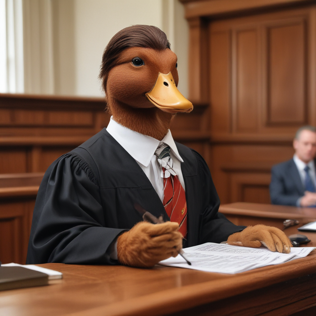 Lawyer duck performing process in court