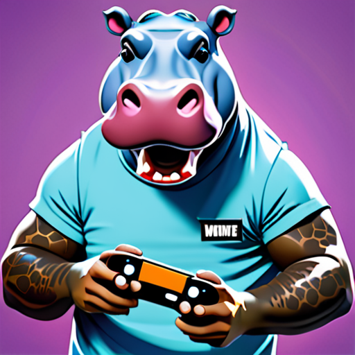 hippopotamus playing games with a console controller with a fortnite t ...
