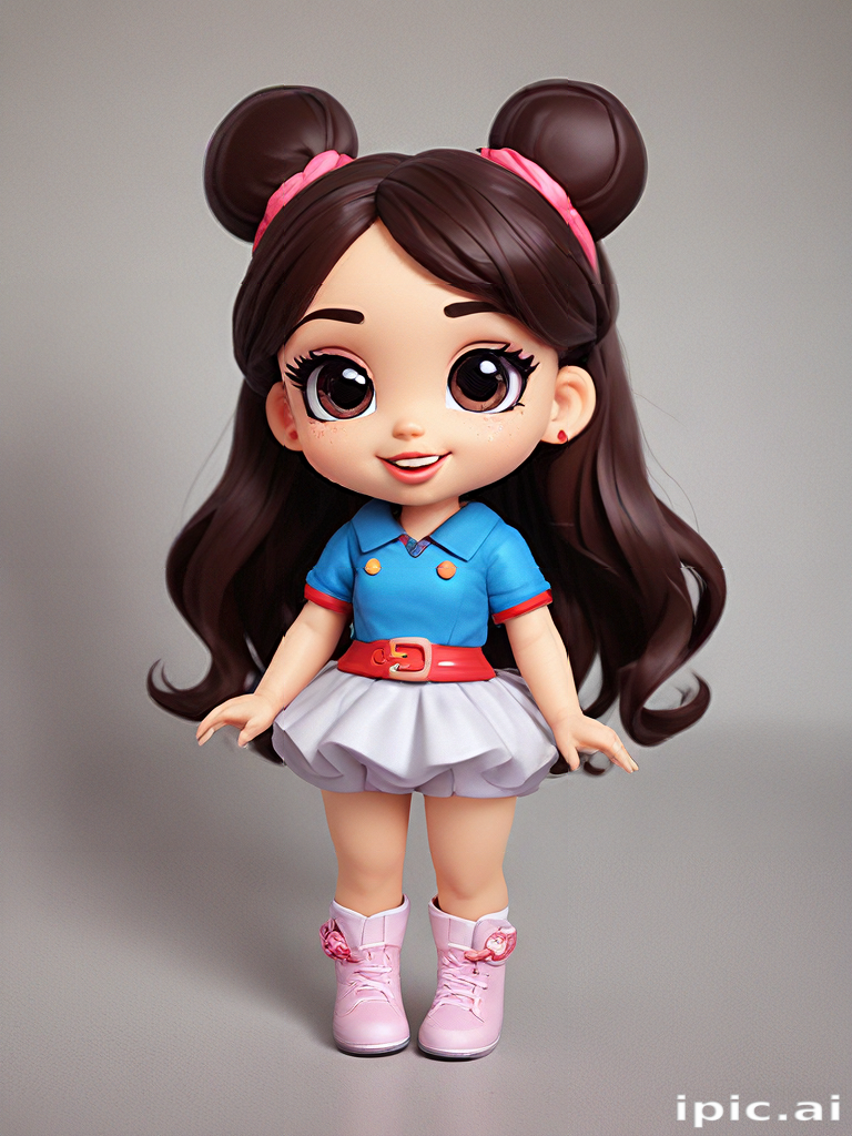 Adorable Cartoon Doll with Long Hair and Playful Outfit Design
