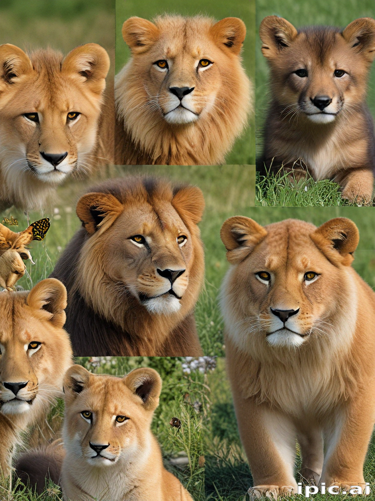 A Beautiful Collage of Majestic Lions Capturing Their Graceful Expressions.