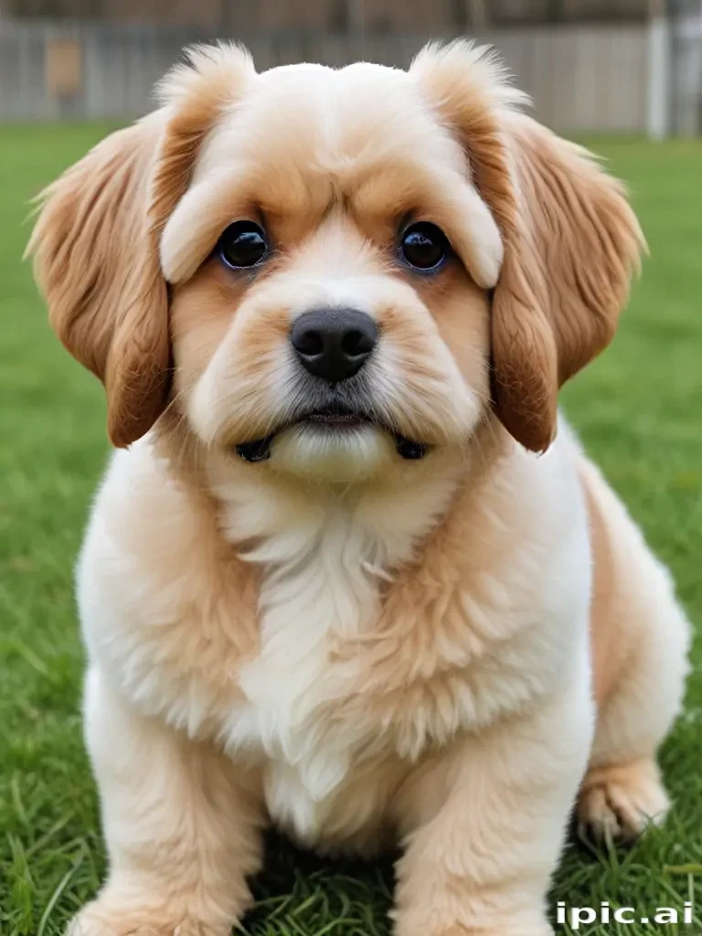 Adorable Fluffy Dog Sitting on Green Grass with Expressive Eyes and ...