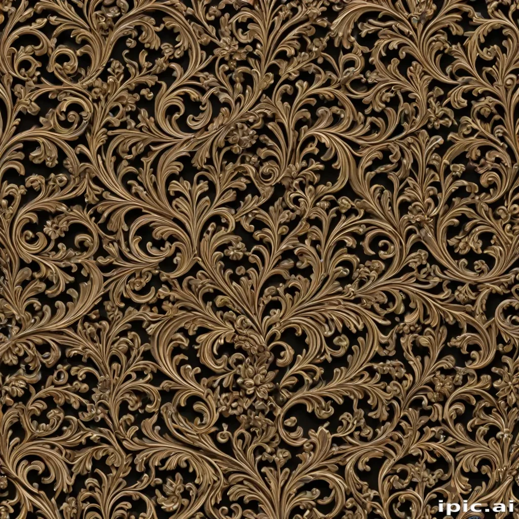 Ornate Floral Design with Intricate Patterns in Rich Brown and Gold Tones