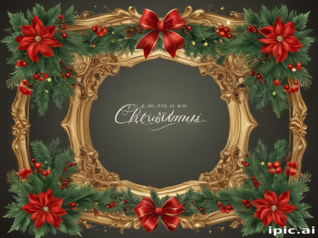 Elegant Christmas Frame Adorned with Poinsettias and Festive Greenery