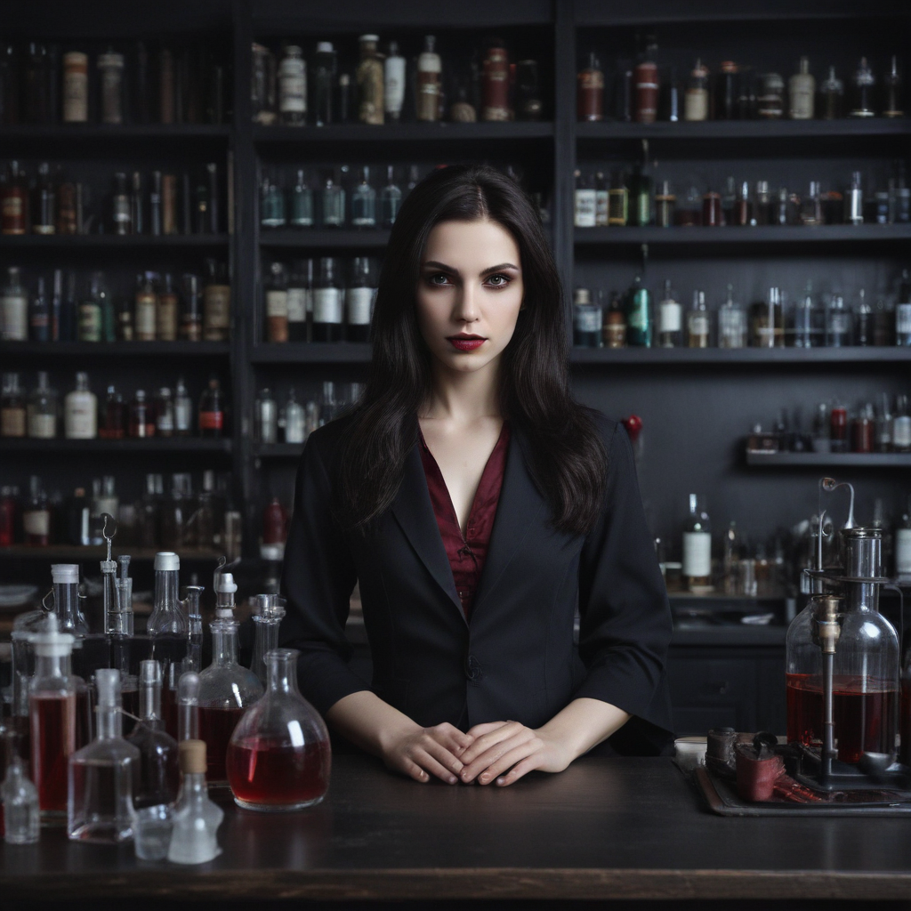 Vampire ,dark colors, laboratory