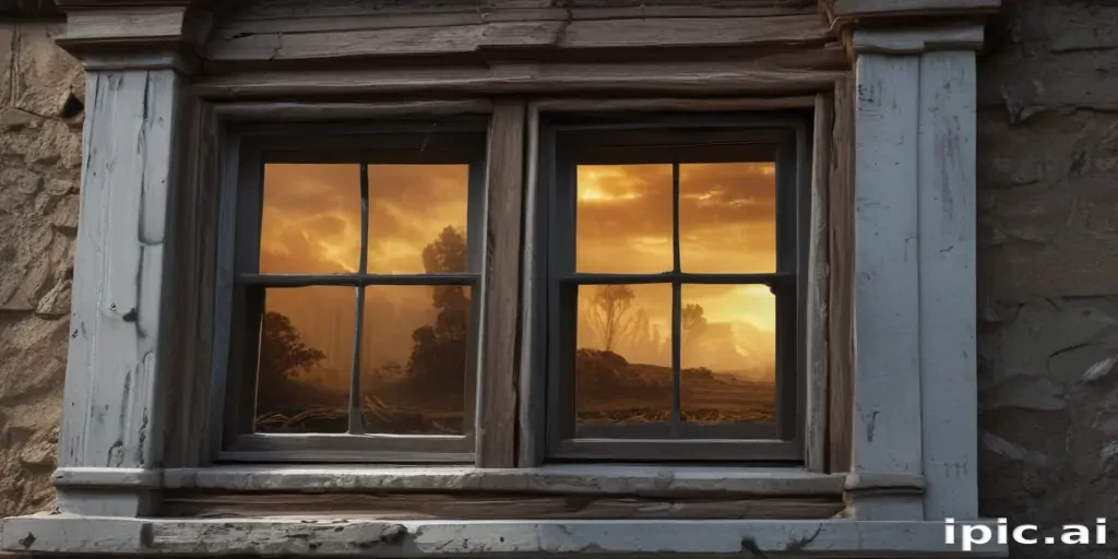 Sunset Reflections: A Warm Glow Through Rustic Window Frames