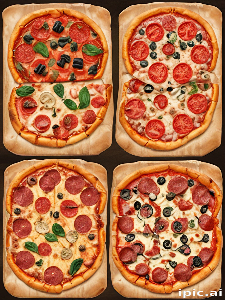 A Delicious Collection of Four Unique Pizzas with Various Toppings and ...