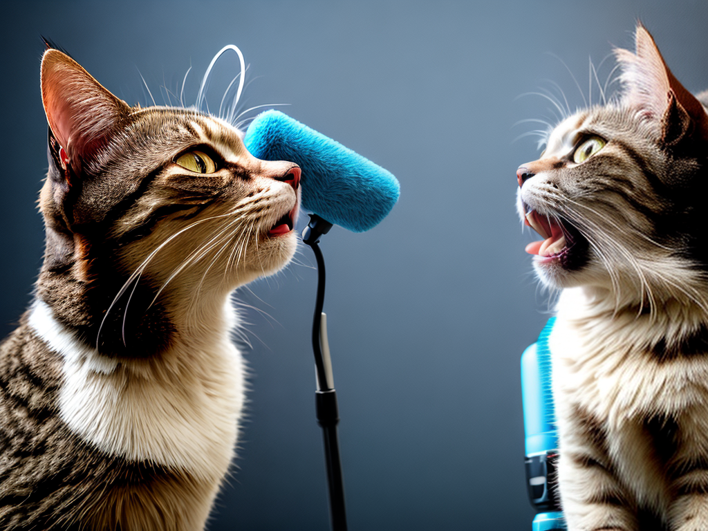 Cat singing into microphone, recording studio