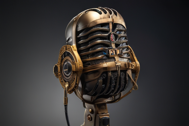 Vintage Style Microphone with Intricate Design and Elegant Gold Accents