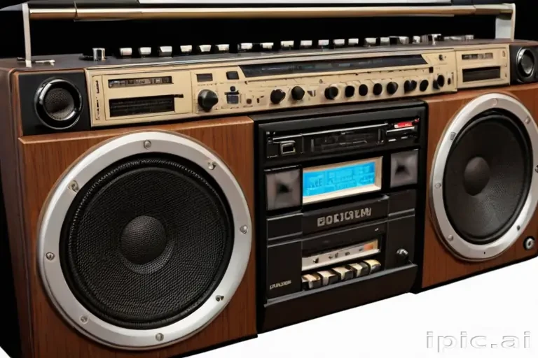 Classic Retro Boombox with Dual Speakers and Vintage Design Features