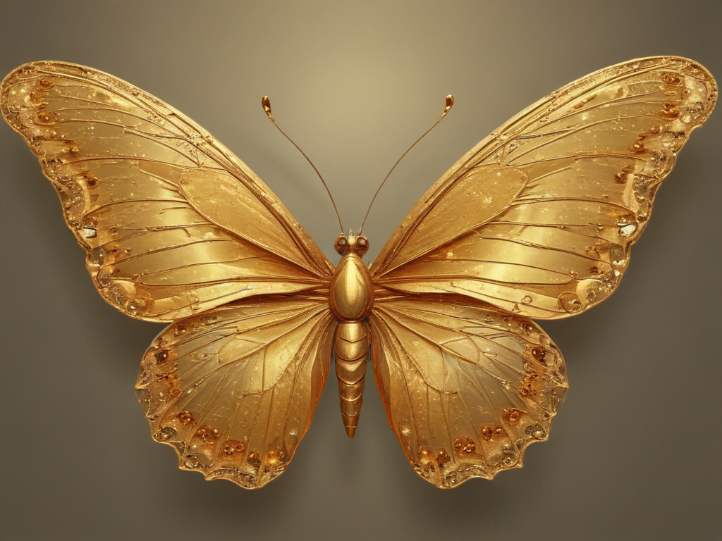 A Stunning Golden Butterfly Sculpture with Intricate Details and Elegance.