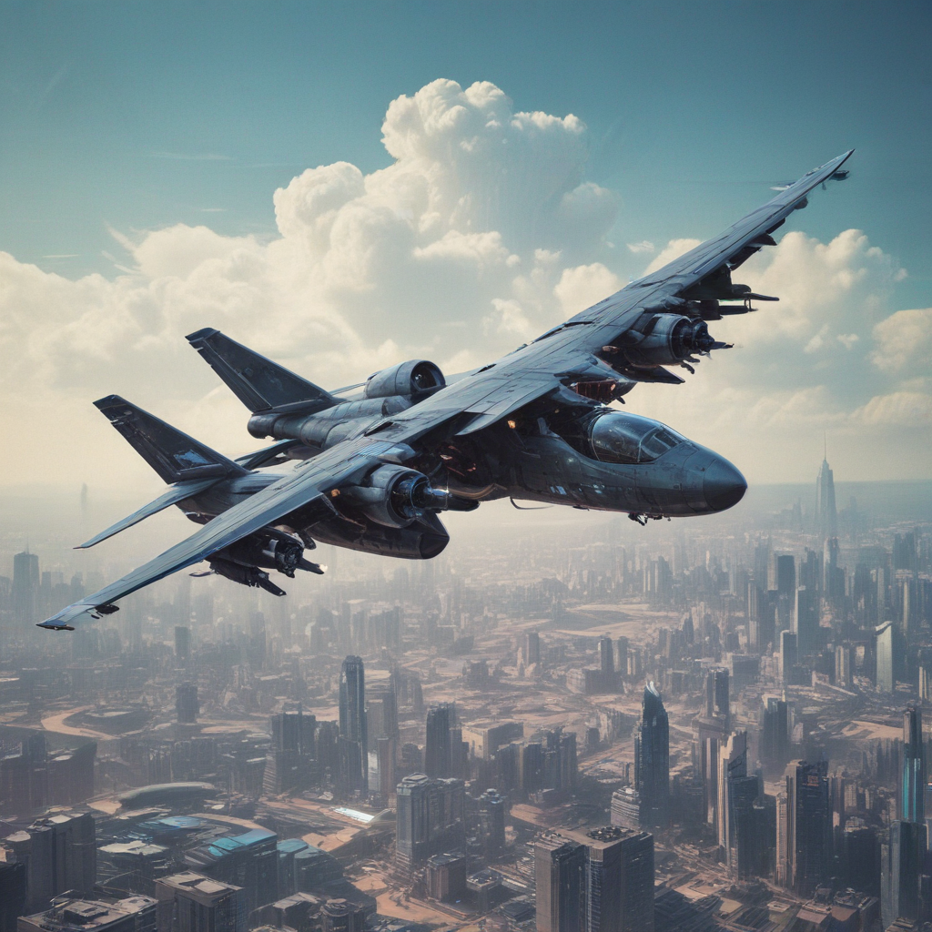 flying airplane, cyberpunk