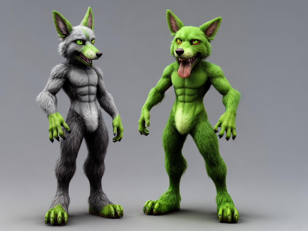 cartoon 3d render green zombie canine fursona anthropomorphic furry ...