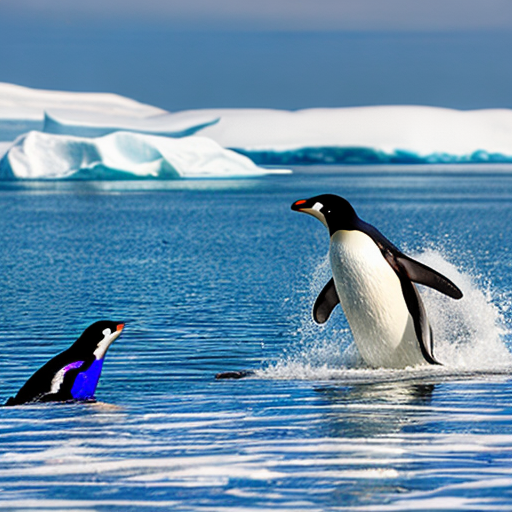 seals chasing a penguin in the arctic