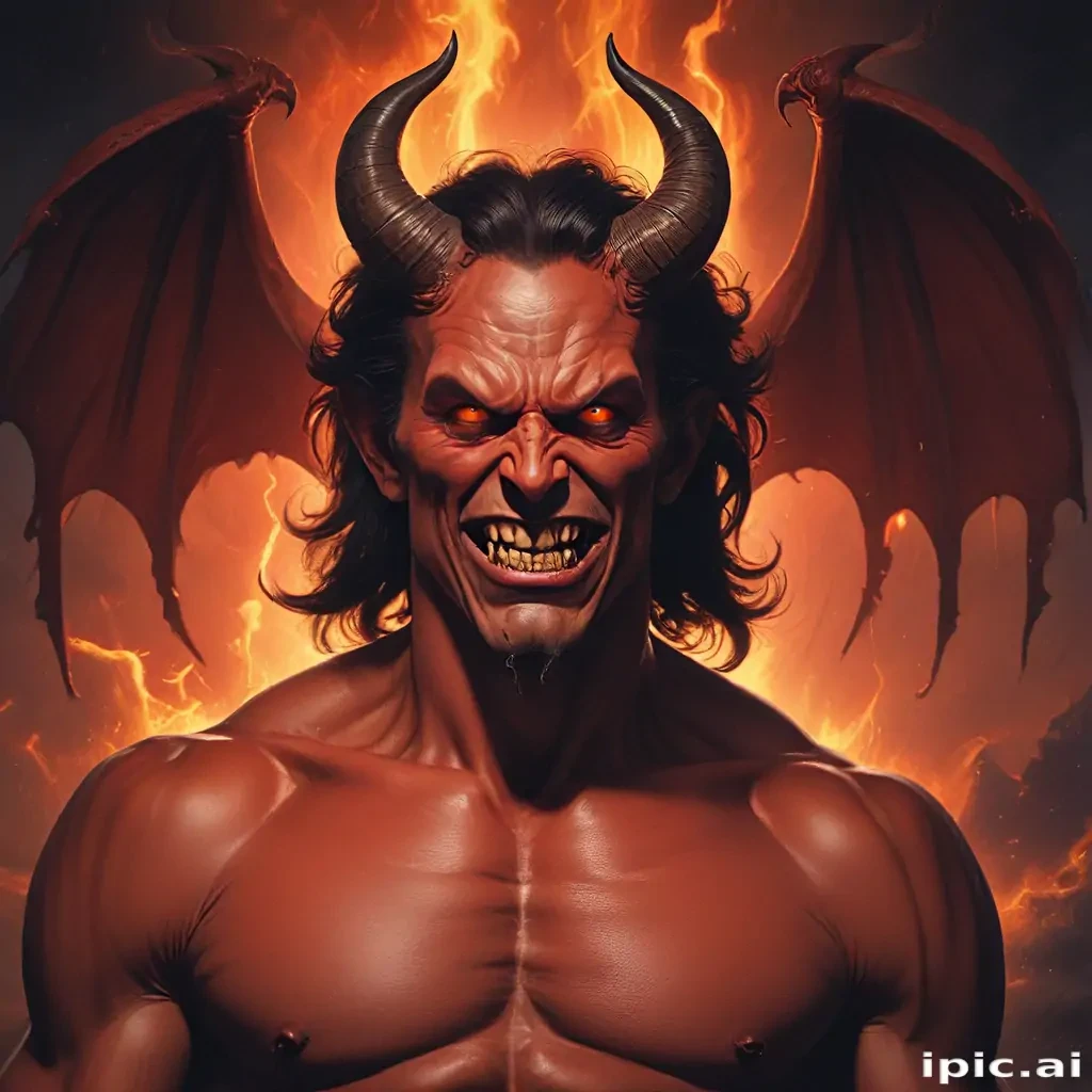 Powerful Demon with Horns and Fiery Background Embodying Dark Energy
