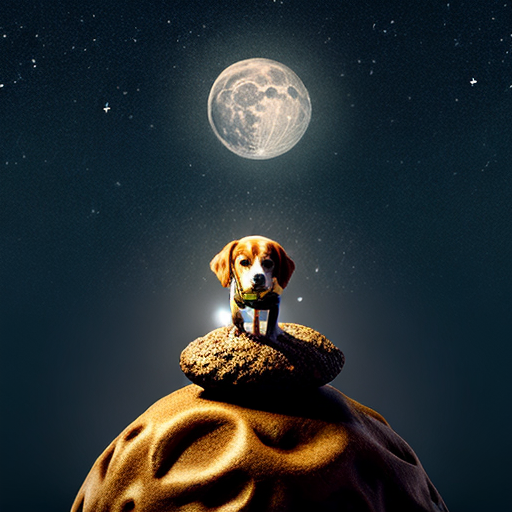 a dog riding a peice of poop to the moon