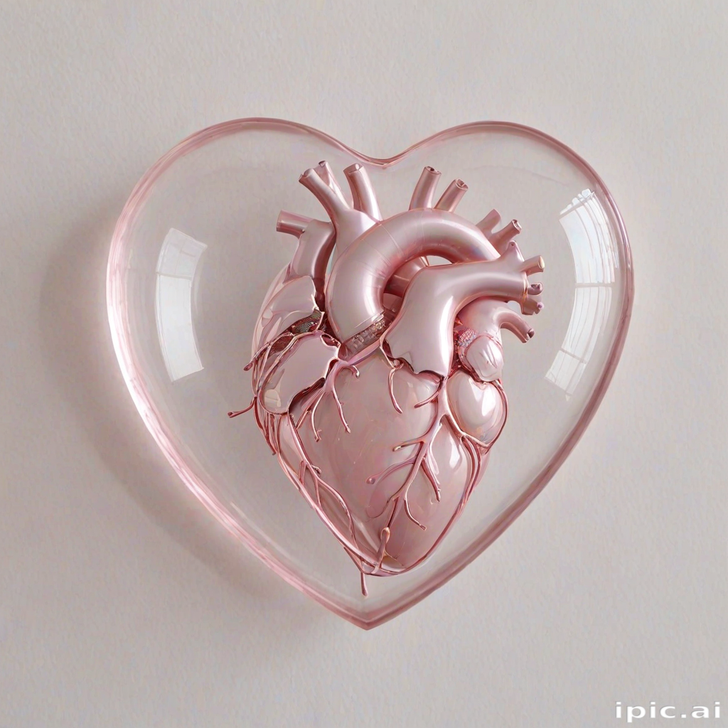 Elegant Glass Heart Sculpture Showcasing Intricate Anatomy of a Human Heart