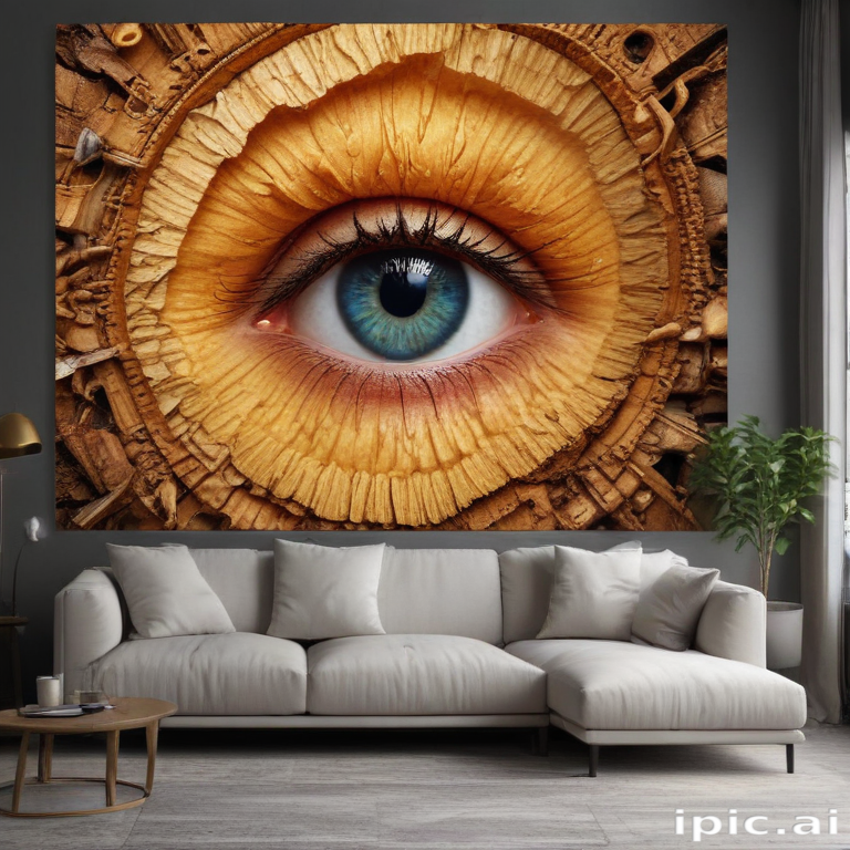 Intriguing Artwork Featuring a Giant Eye Surrounded by Natural Wood ...