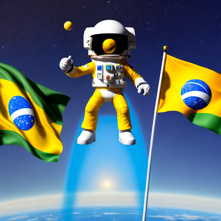 Astronaut mouse strong on Neptune with a Brazilian flag