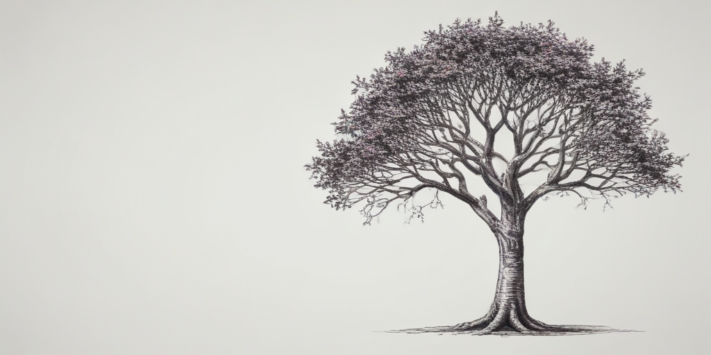 Elegant Illustration of a Majestic Tree with Delicate Blossoms and ...