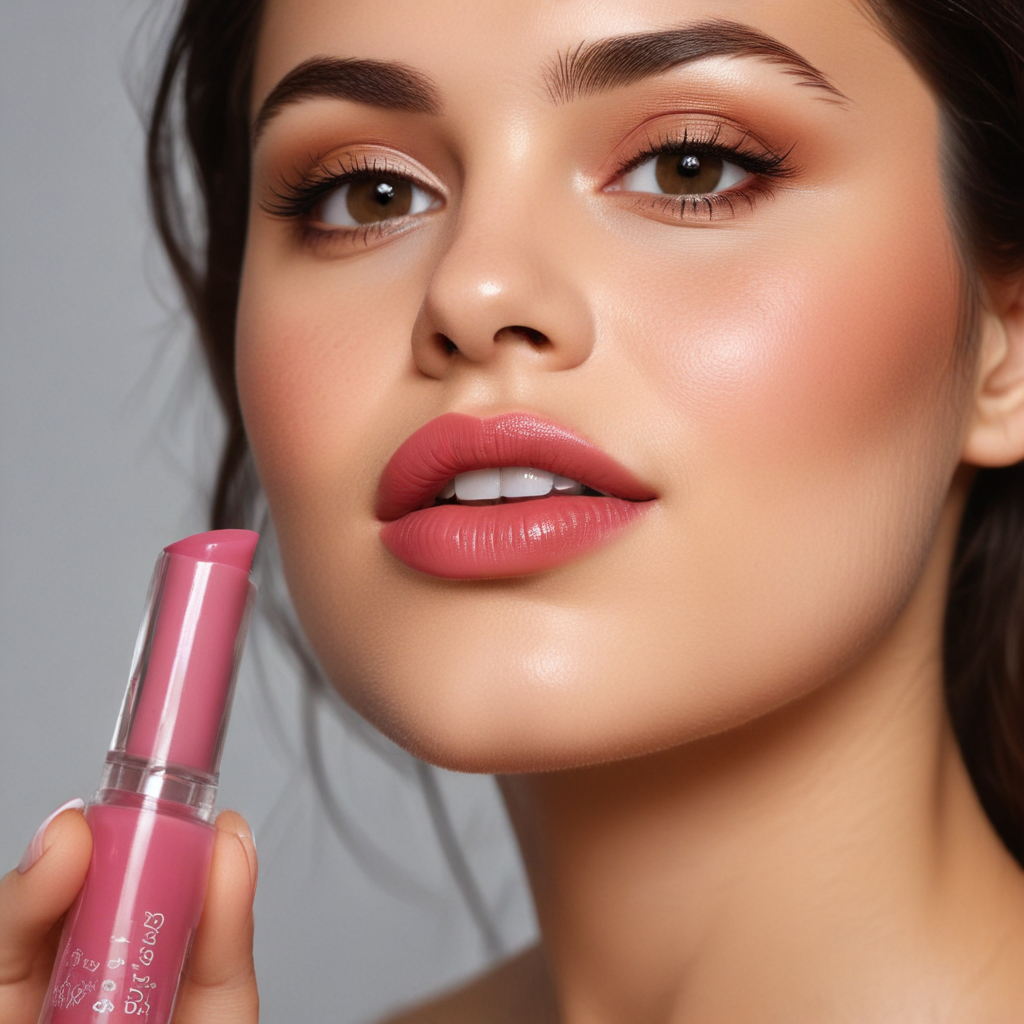 Radiant Beauty: A Close-Up of a Model Showcasing Pink Lipstick Elegance