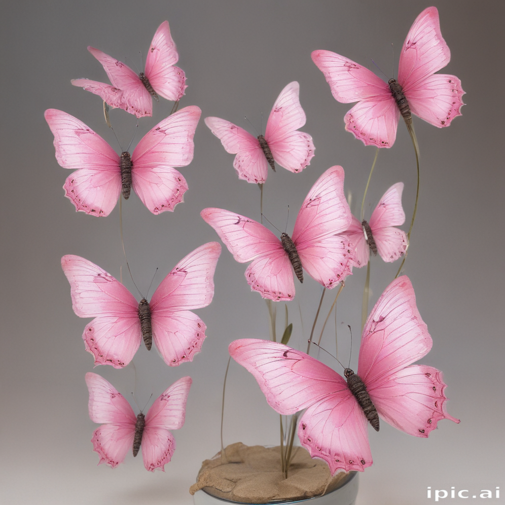 Delicate Pink Butterflies Gracefully Arranged in a Serene Display Setting