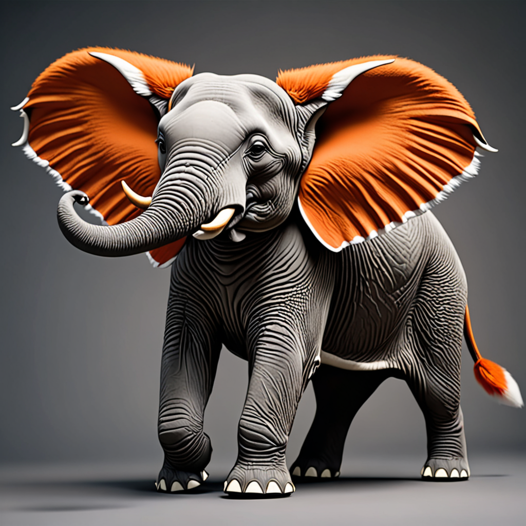 A fusion of elephant and fox, featuring the elephant's robust body with ...