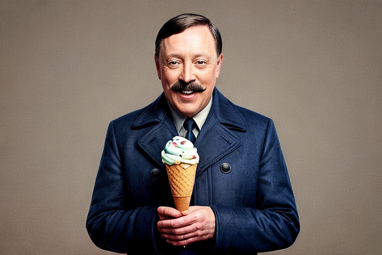 Guy that looks like hitler smiling and sharing an ice cream cone