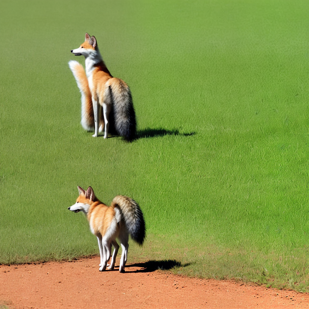 Proud busy tailed Fox standing up right. No back ground