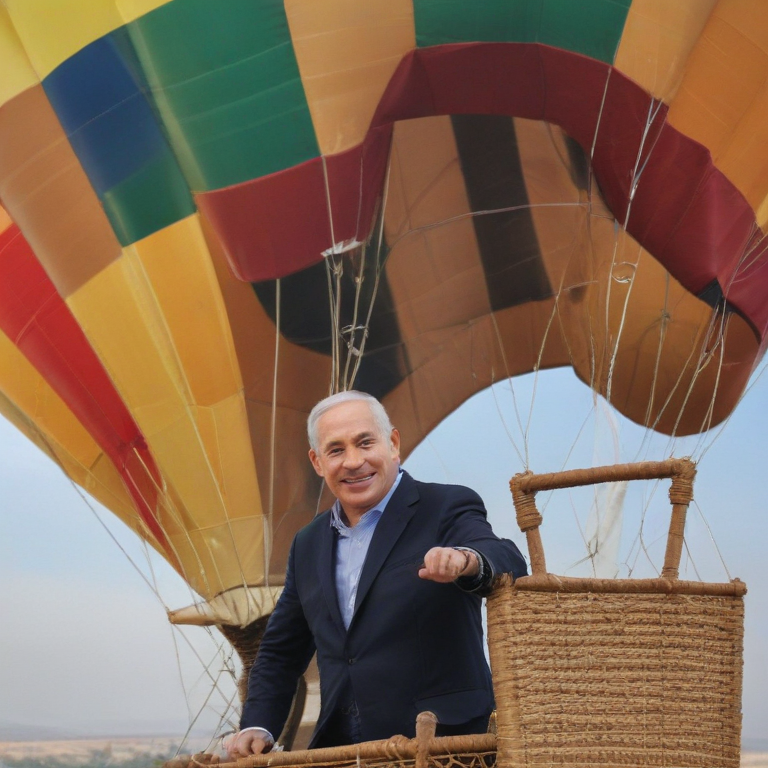 benjamin netanyahu in a hot air ballon