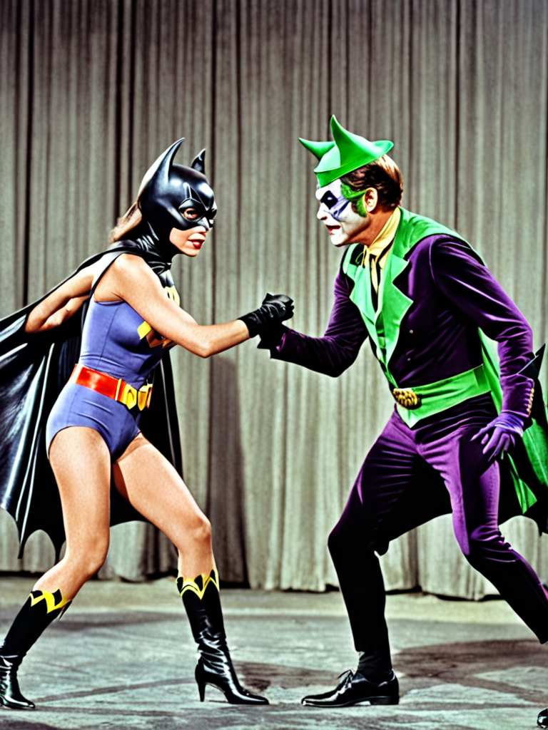 batgirl yvonne craig fighting the joker penguin and the riddler