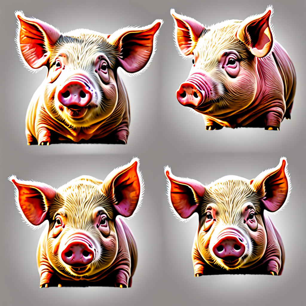 Pig head, hachuras, draw, skecth, multiple angles