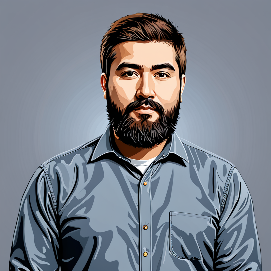 few strokes illustration of a tall chuby man with short hair, long long ...