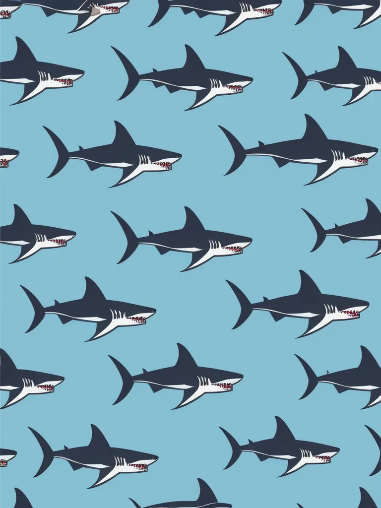 Colorful Repeating Pattern Featuring Cartoon Sharks on a Light Blue ...