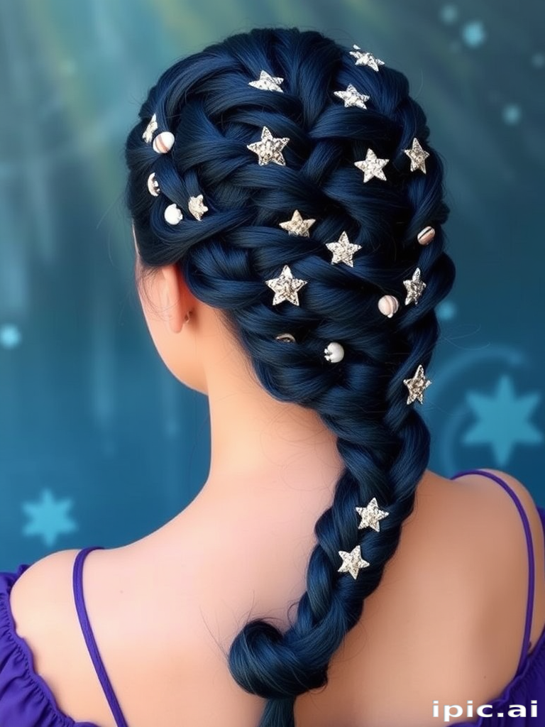 Bewitching Midnight Blue Mermaid Braid styled into an intricate ...