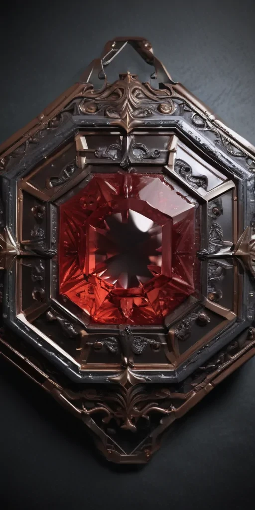 Intricately Designed Octagonal Pendant Featuring a Stunning Deep Red ...