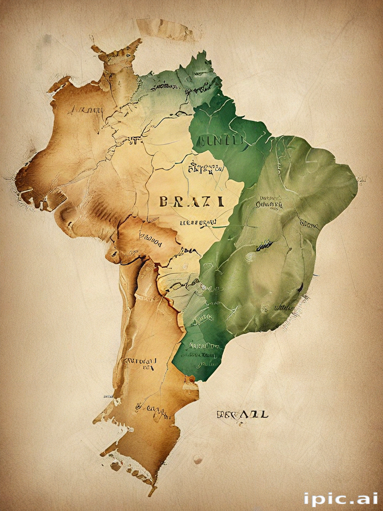 Artistic Map of Brazil Highlighting Geographic Regions and Cultural ...