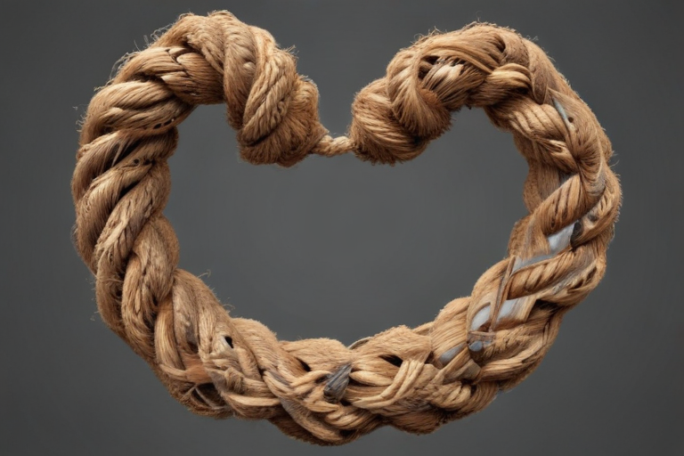 Intricately Woven Rope Forming a Heart Shape on a Dark Background