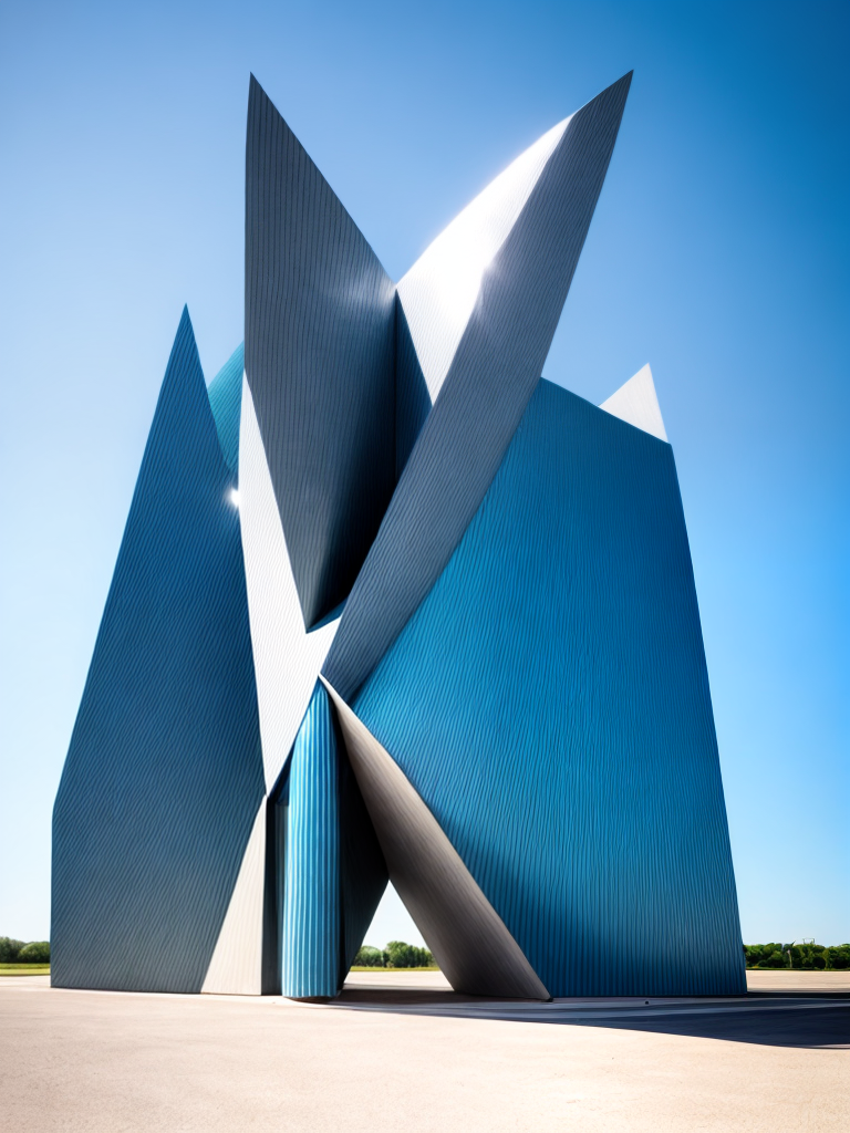 Create a mesmerizing monument modeled after the angular futuristic ...
