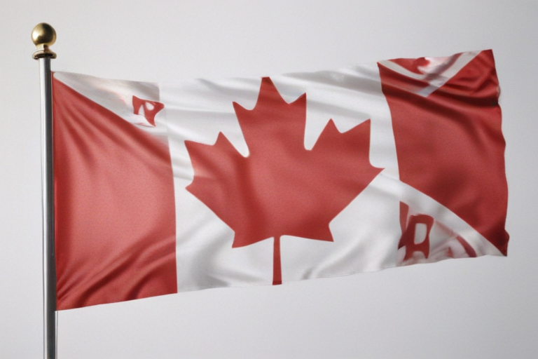 Canadian Flag Waving Proudly with Iconic Red Maple Leaf Design