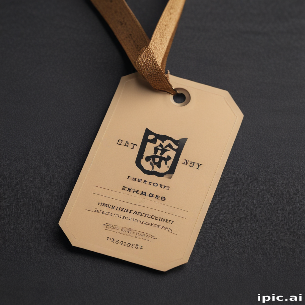 Elegant Vintage Tag with Decorative Ribbon and Intricate Design Elements.