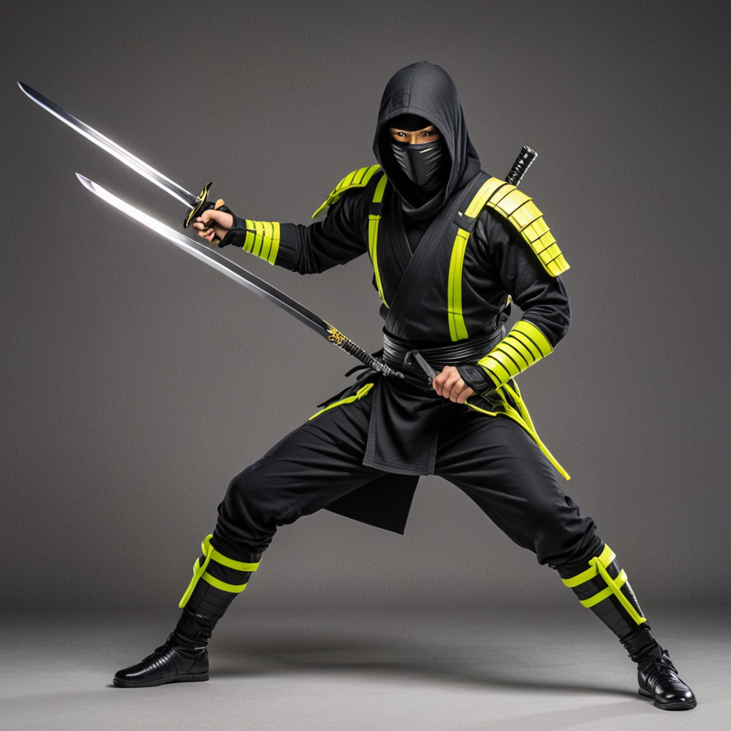 (Traditional Japanese Ninja) (posing in aggressive fighting stance ...