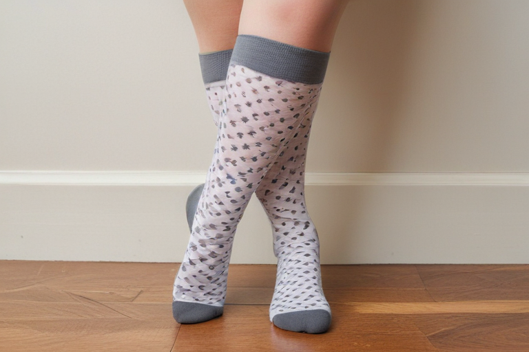 Plus-size model legs with socks full body view