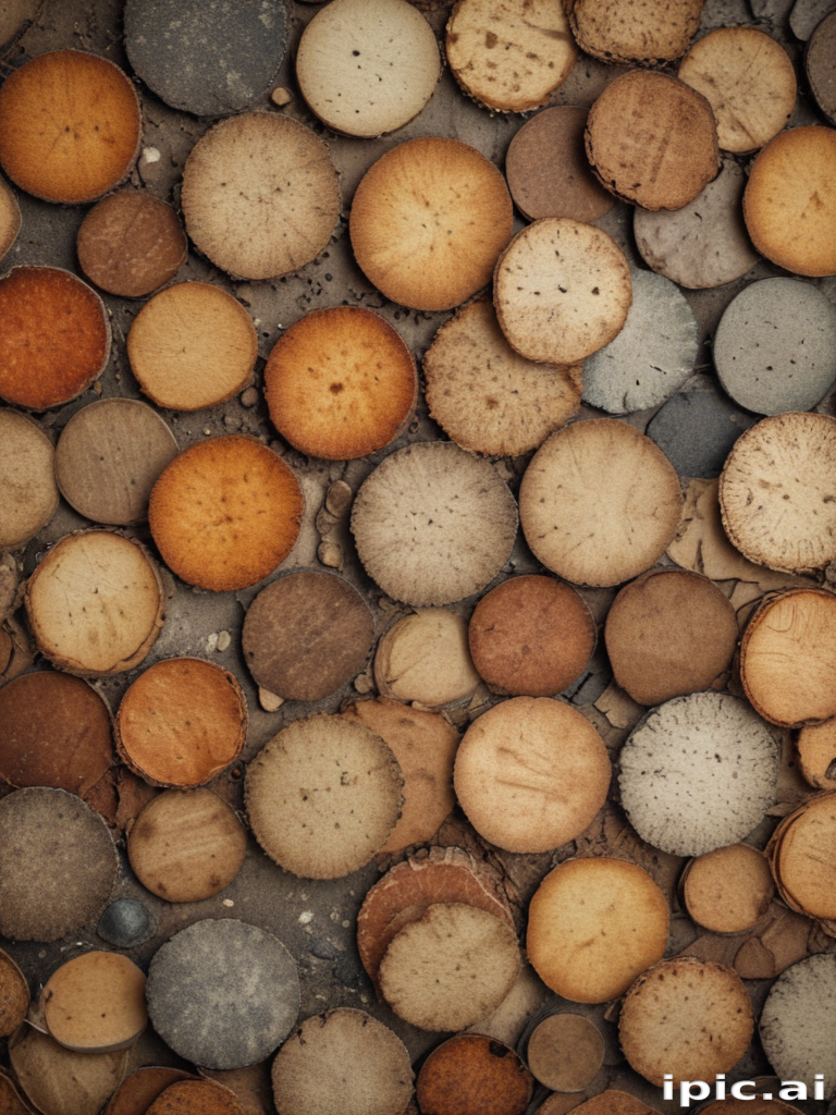 Artistic Arrangement of Various Wooden Discs in Natural Earthy Tones
