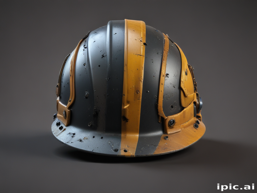 Worn Construction Helmet with Scuffs and Scratches on a Dark Background