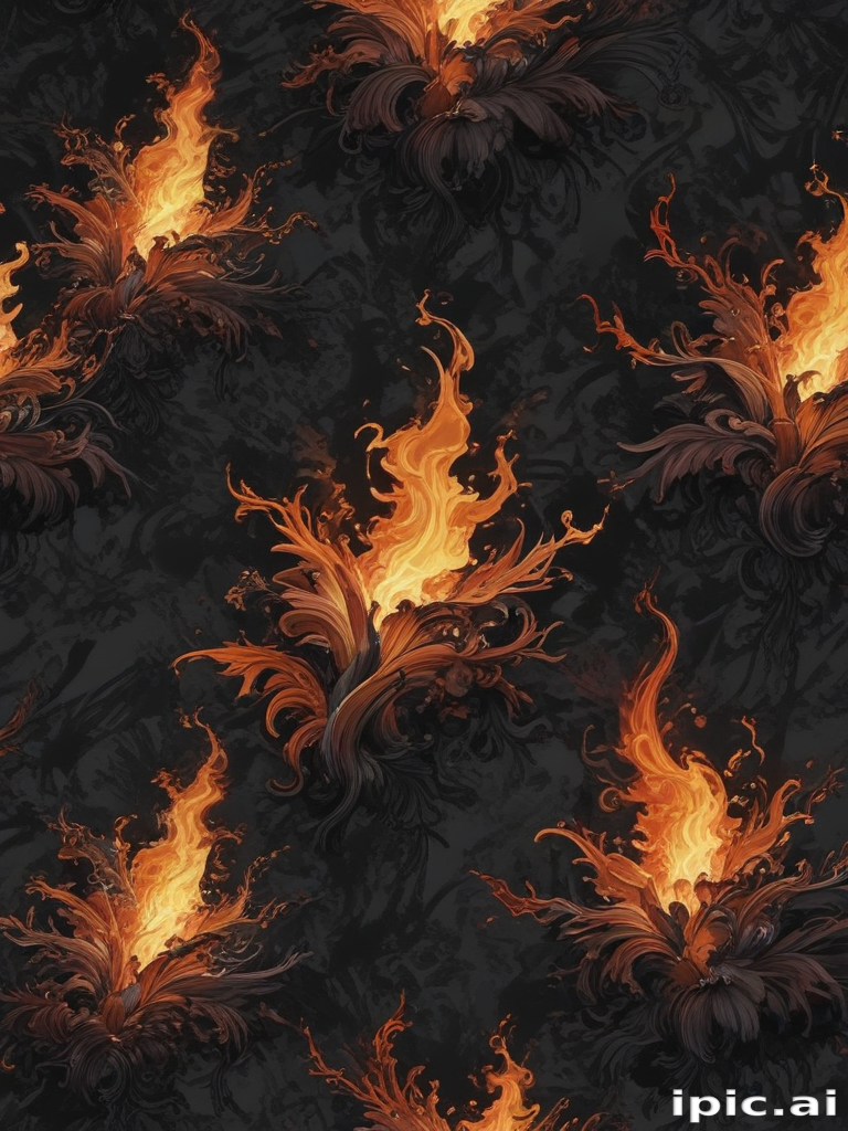 Vibrant Flames Erupting from Dark Background in Intricate Decorative ...