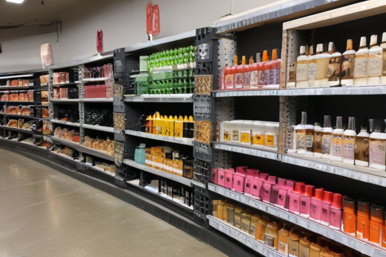 Colorful Display of Personal Care Products on Grocery Store Shelves