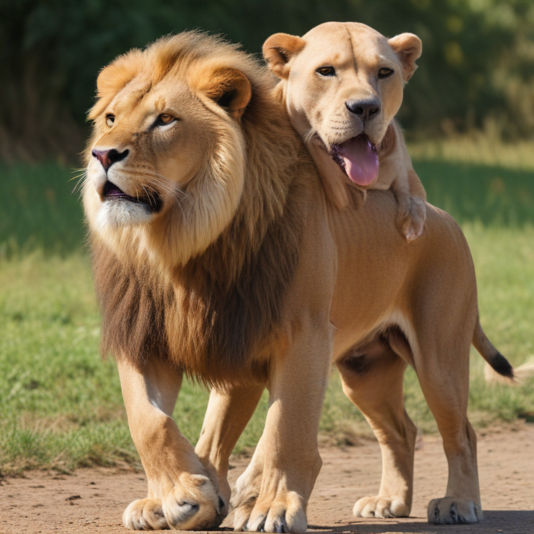 Bald dog rides lion