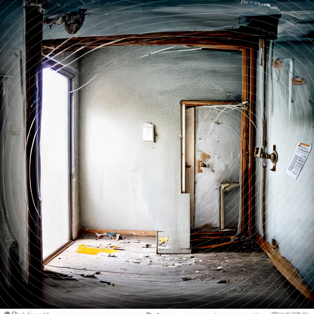 White dirty room solitary confinement steel door bolted broken wooden ...