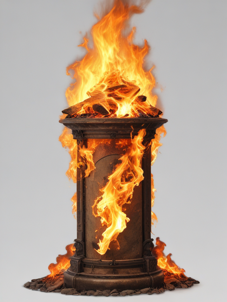 Majestic Flame Erupts from Ornate Stone Column in Fiery Display